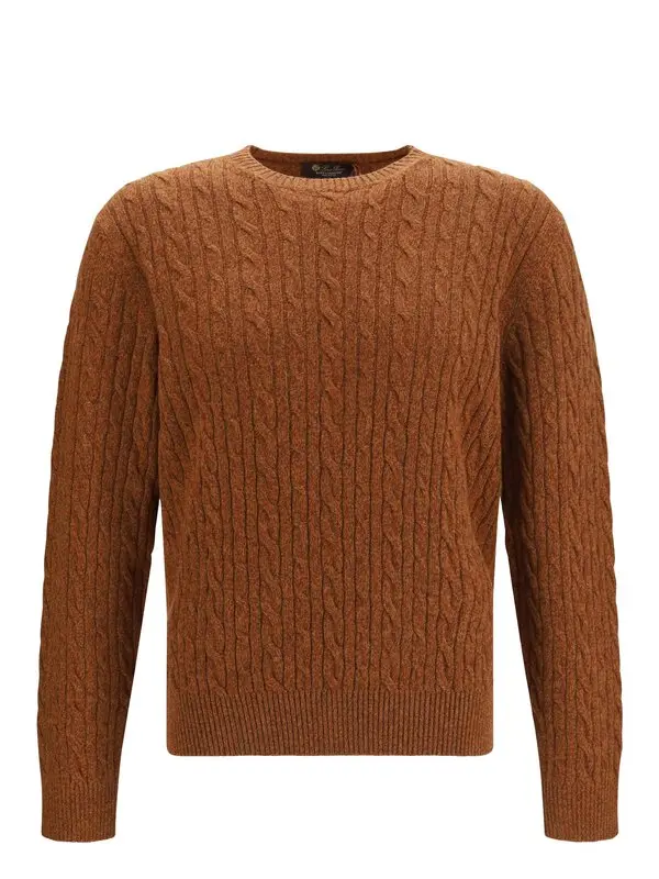 Loro Piana Treccia Crew Neck Sweater In Baby Cashmere - Brown