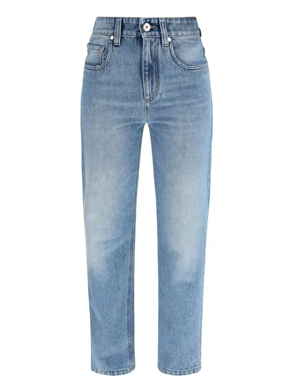 Brunello Cucinelli Retro Denim Pants With Monili Embellishment - Blue