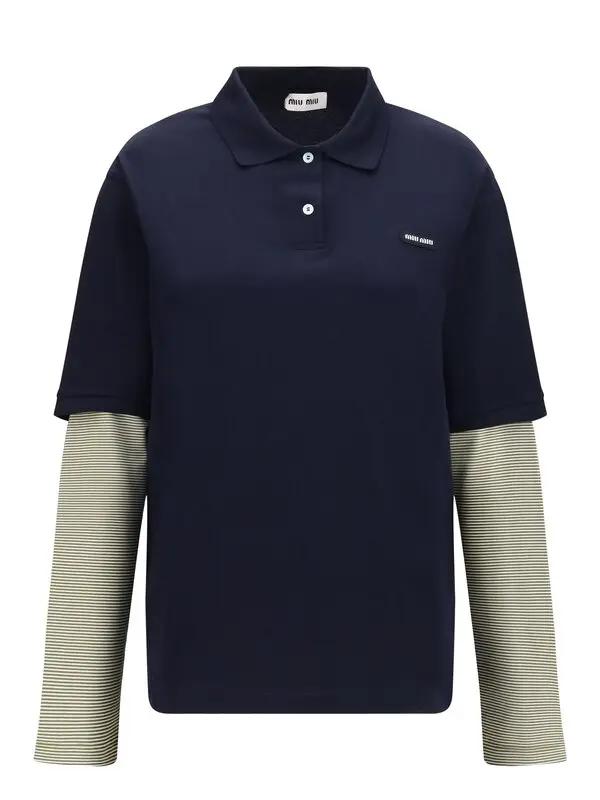 Miu Miu Striped Sleeve Polo Sweater - Blue