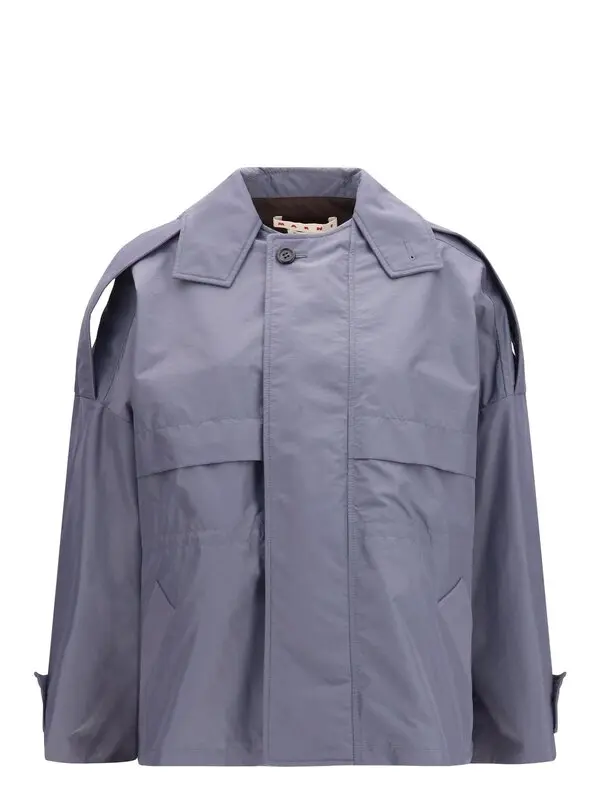 Marni Oversized Textured Nylon Blend Jacket With Drawstring Waist - Gray