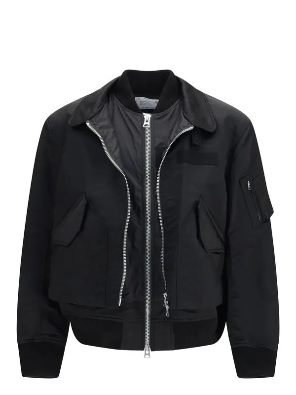Sacai Cotton Chino And Nylon Twill Double Jacket - Black