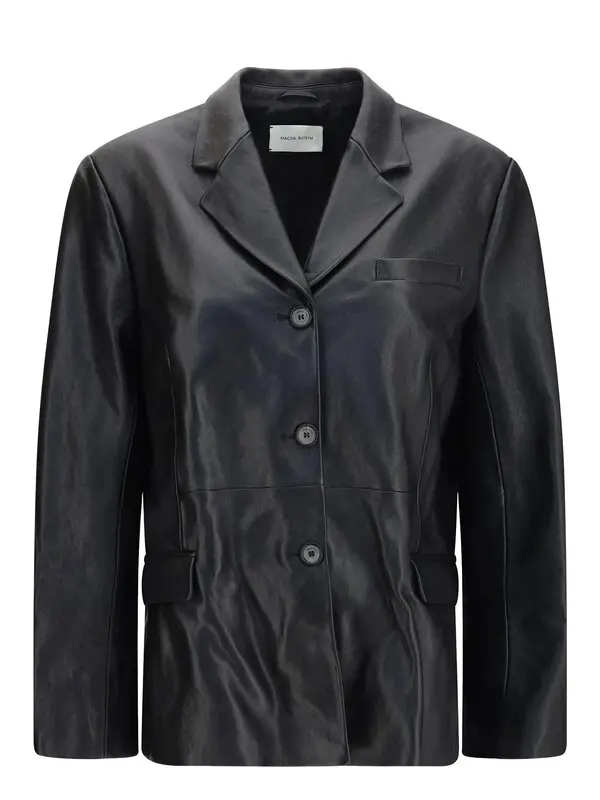 Magda Butrym Leather Blazer Jacket - Black