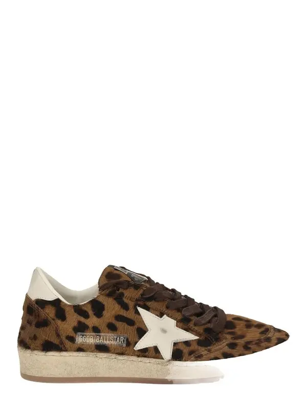 GOLDEN GOOSE Ball Star Leopard Print Calf Hair Sneakers - Brown