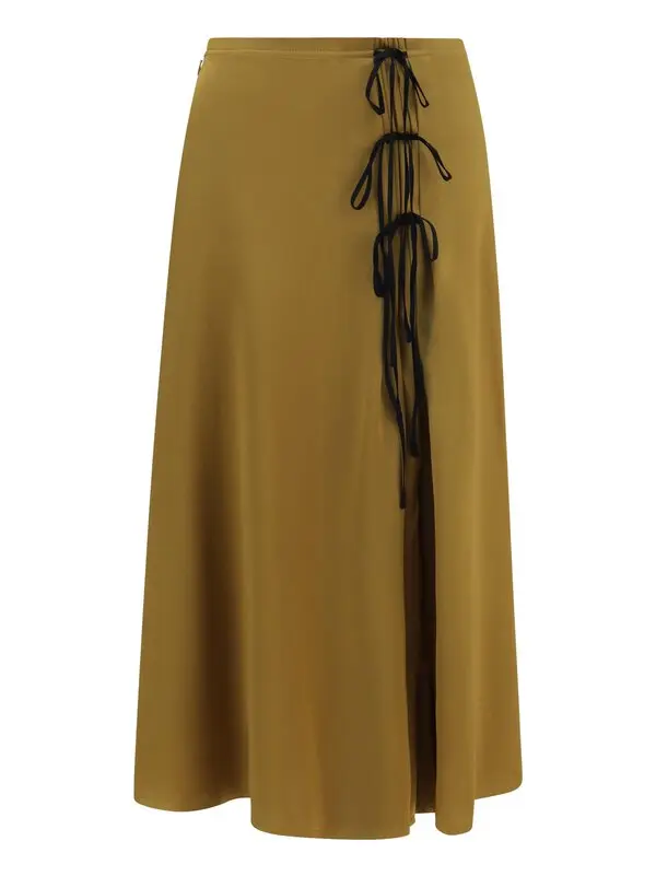 GANNI Satin Midi Skirt With Tie Detail And Slit - Green