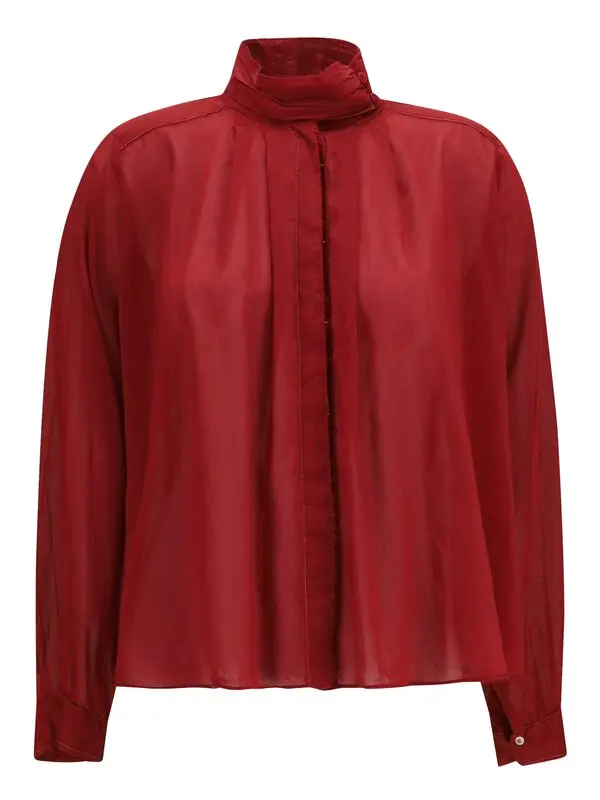 FORTE_FORTE Pleated High-neck Blouse - Red