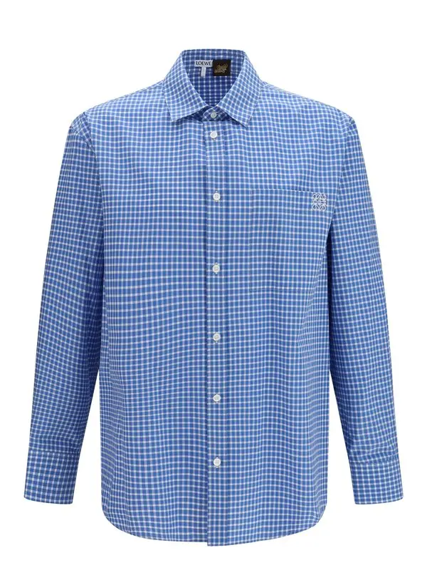 Loewe Textured Cotton Check Shirt - Blue