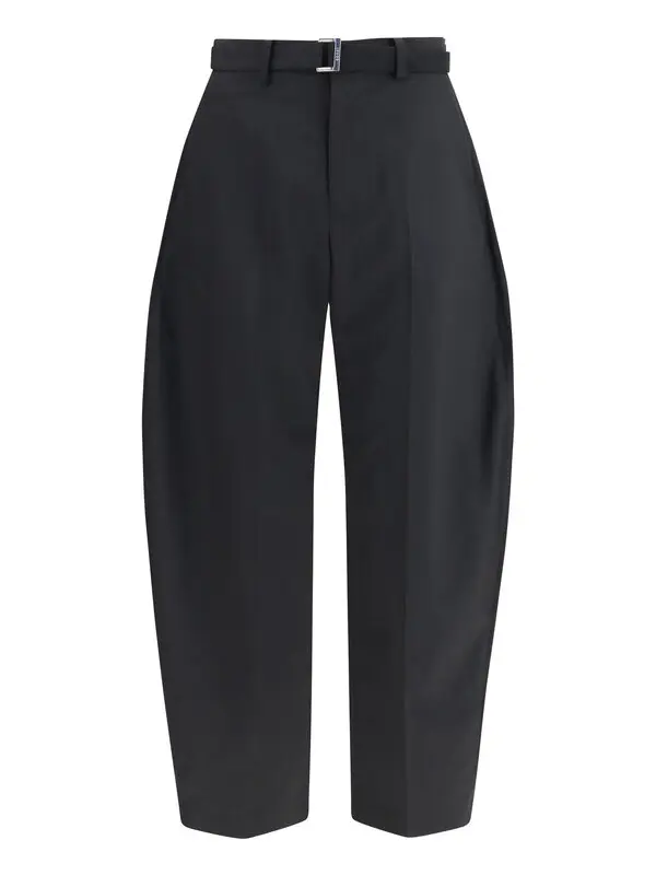 Sacai Wool Tailored Belted Wide-leg Pants - Black