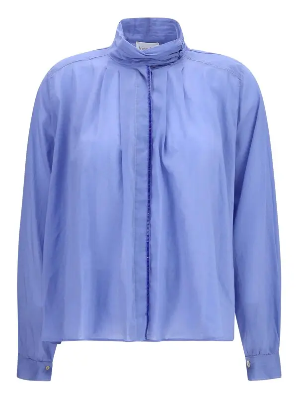 FORTE_FORTE Pleated High-neck Blouse - Blue