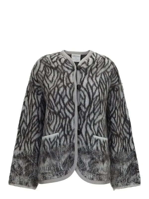 FORTE_FORTE Heron Feather Motif Brushed Cardigan - Gray