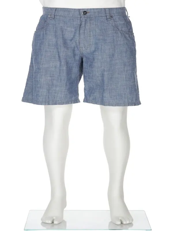 Fendi Cotton Chambray Bermuda Shorts With Leather Logo Patch - Light Blue