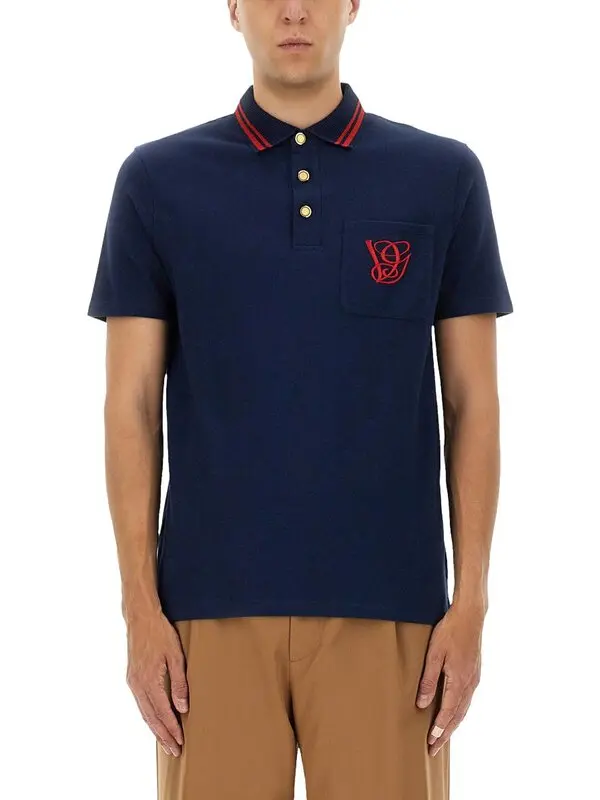 Valentino Garavani S Cotton Polo Shirt With Vg Embroidered Detail - Blue