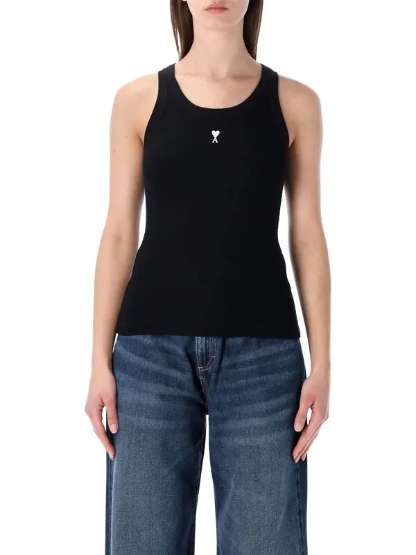 AMI Paris Fitted Sleeveless Tank Top Size - Black