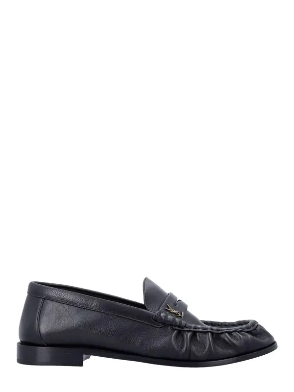 Saint Laurent Cassandre Calfskin Loafers With Moccasin Toe And Brass Detail - Nero