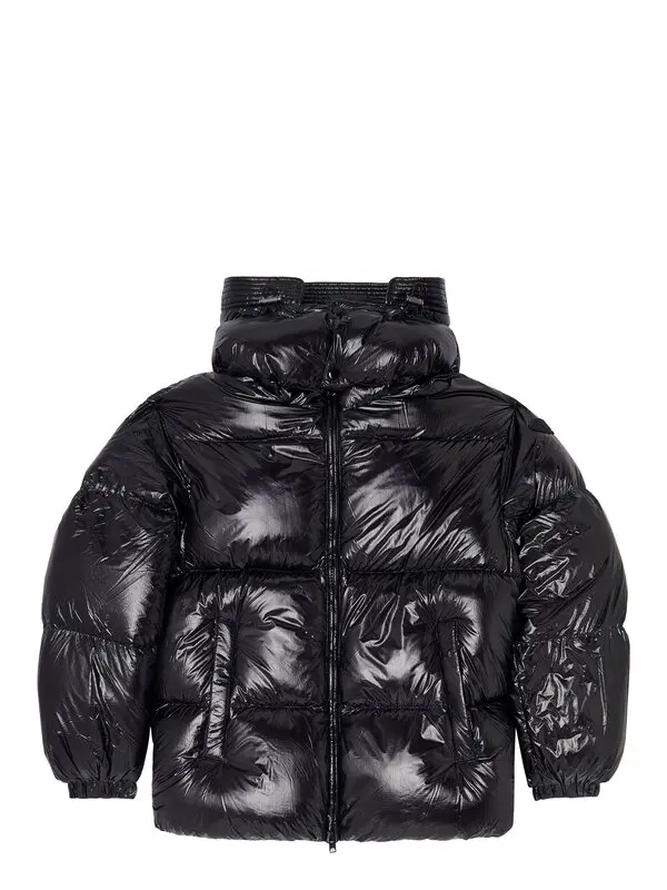 DIESEL® Glossy Hooded Puffer Jacket - Nero