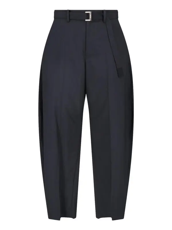 Sacai Pleated Belted Tapered Trousers - Black