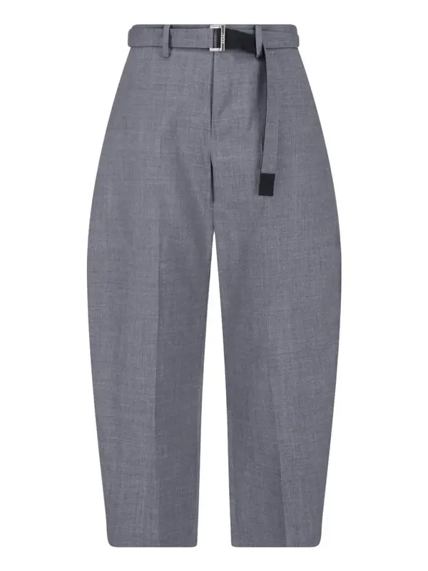 Sacai Textured Wool-blend Trousers - Grey