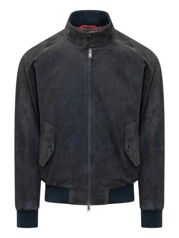 BARACUTA Premium Leather Jacket With Stand Collar - Navy
