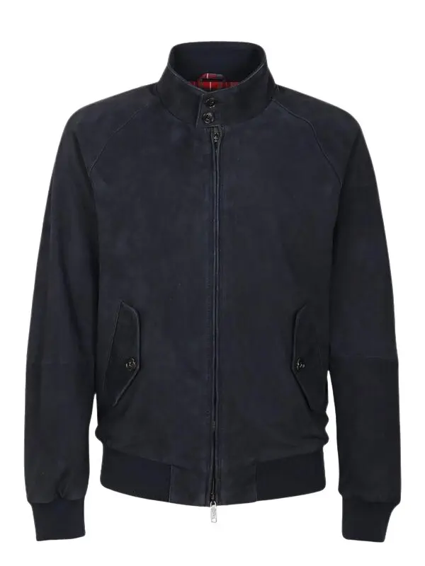 BARACUTA Premium Leather Jacket With Stand Collar - Navy