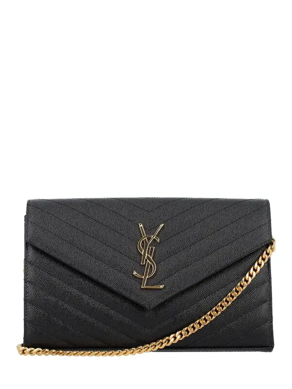 Saint Laurent Mini Leather Shoulder Bag With Chain Strap Height 14 Cm, Width 22.5 Cm - Nero
