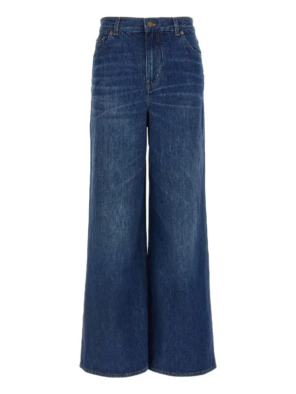 Chloé Wide-leg High-waisted Cotton Jeans - Blu