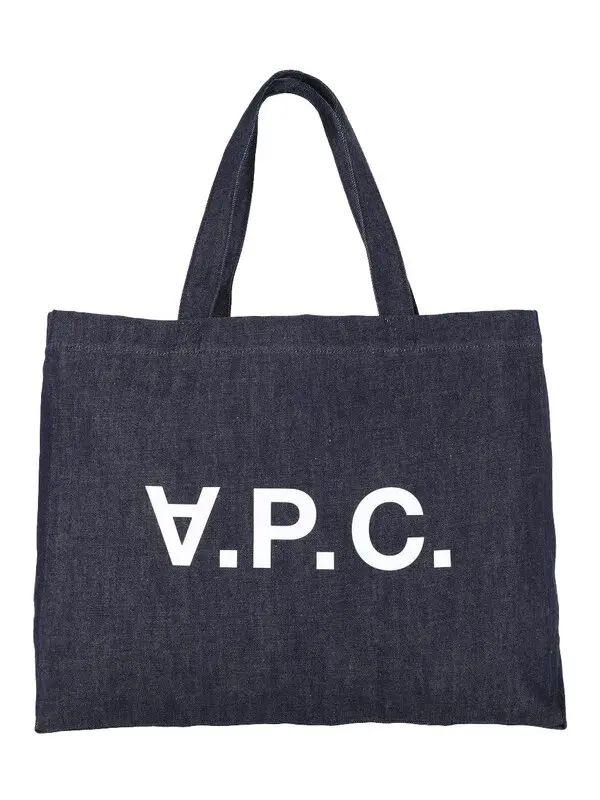 A.p.c. Cotton Canvas Tote Bag With Logo Detail - Blue