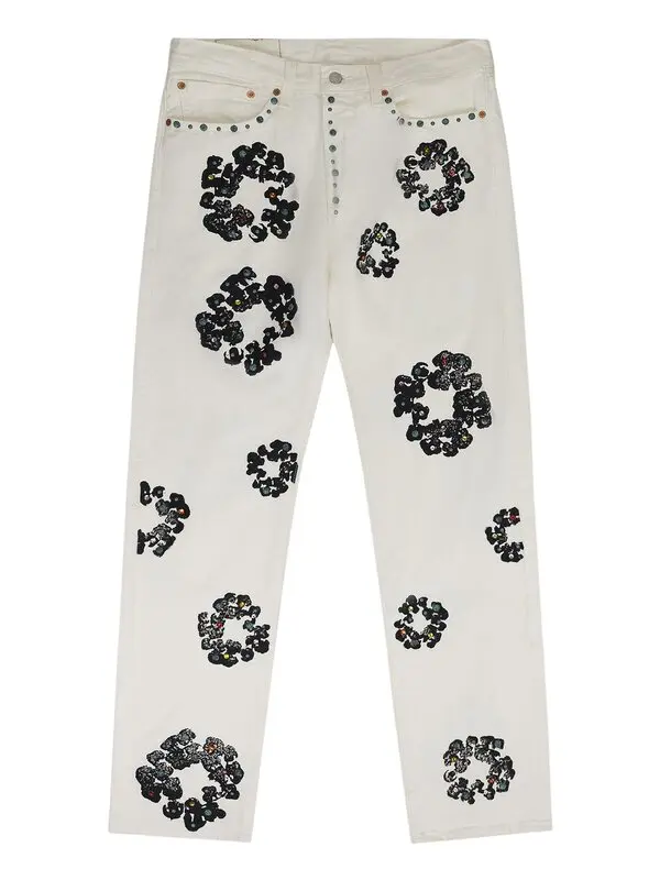 DENIM TEARS Rhinestone Embellished Jeans - White