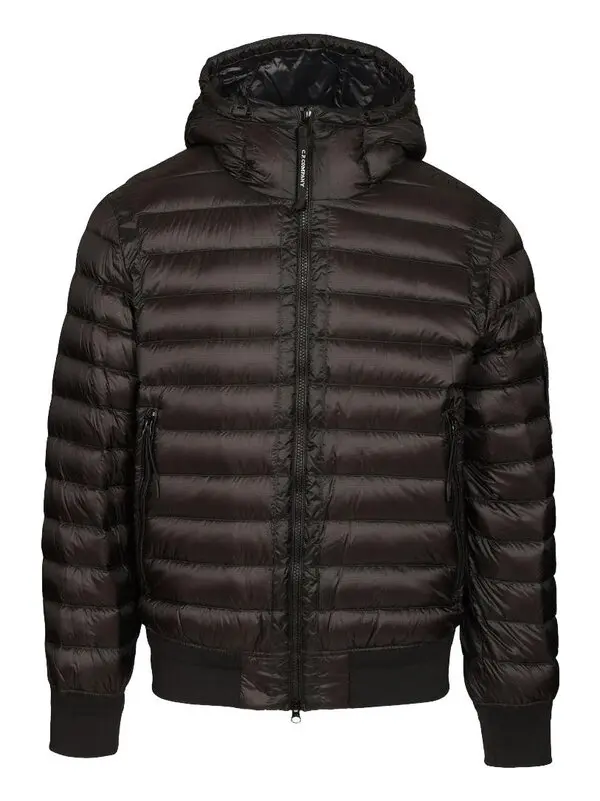 C.P. COMPANY Logo Down Hooded Jacket - Black