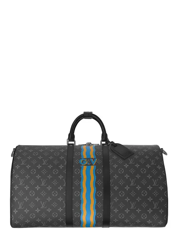 LOUIS VUITTON Keepall Bandoulière 55 Monogram Eclipse Canvas Bag - Black