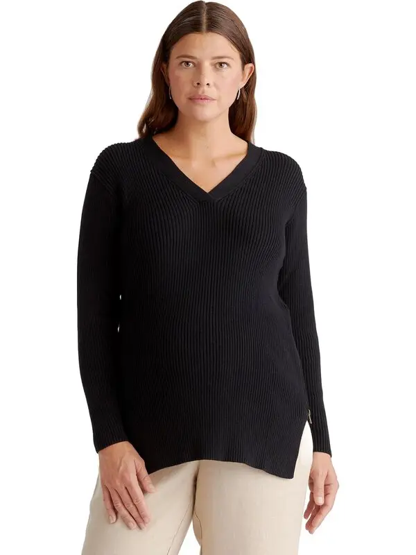Quince Fisherman Side Zip Maternity & Nursing Sweater - Black