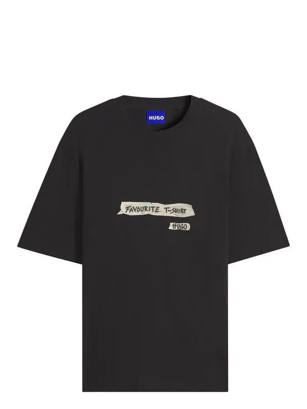 Hugo Cotton-jersey T-shirt With Graphic Print - Black