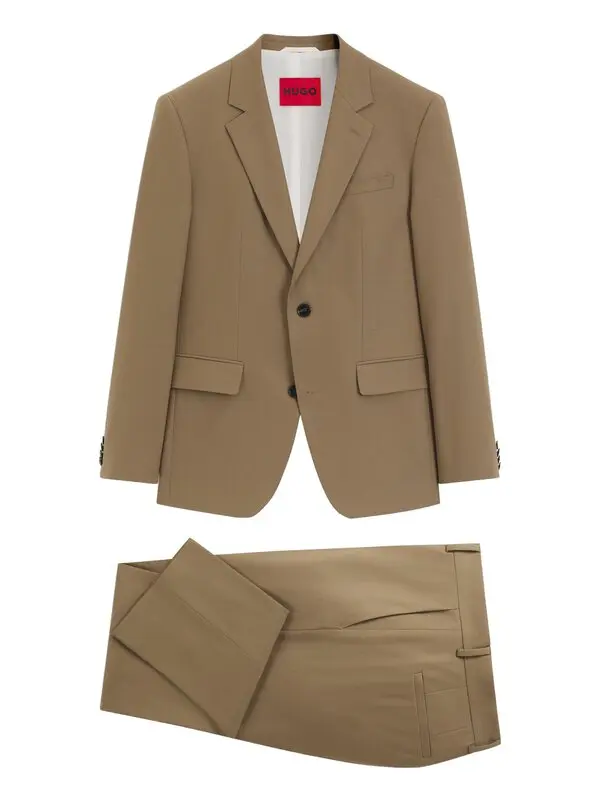 Hugo Two-piece Slim-fit Suit In A Stretch Wool Blend - Beige