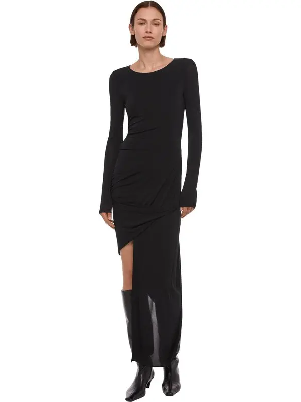 Helmut Lang Long Sleeve Twisted Drape Dress - Black