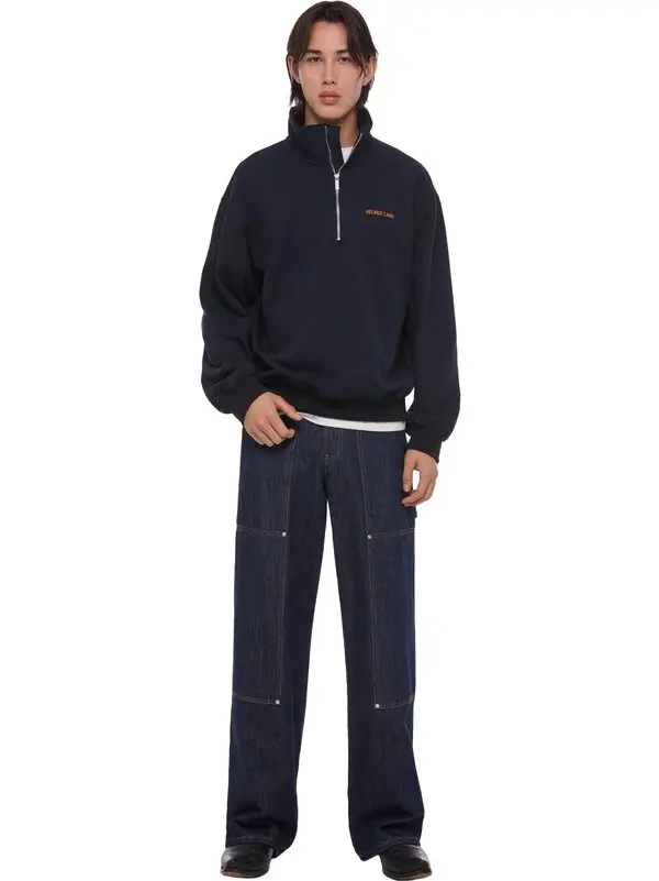 Helmut Lang Small Logo Quarter-zip Sweatshirt - Navy