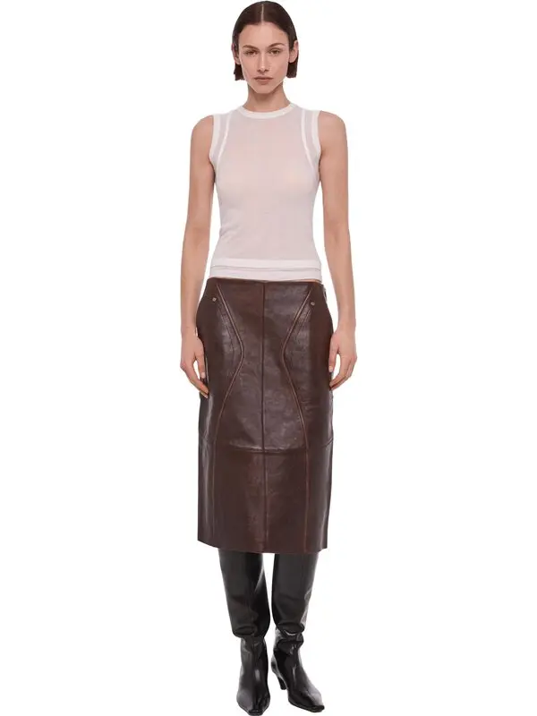 Helmut Lang Leather Skirt - Saddle