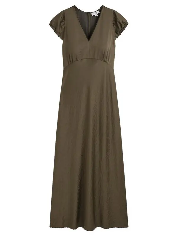 Cos Embroidered Satin Midi Dress - Brown