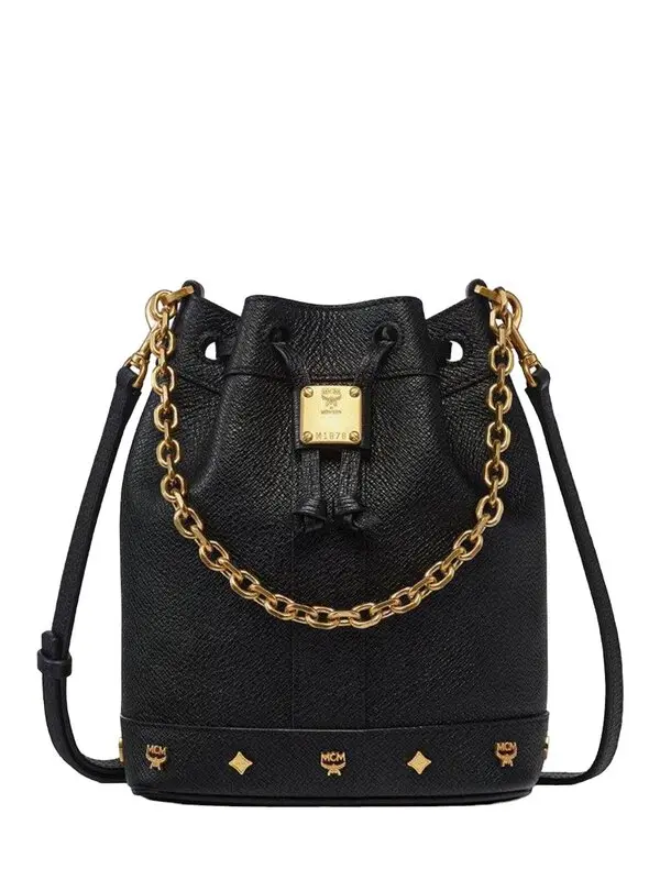 Mcm Mini Pina Drawstring Bag In Studded Calfskin - Black