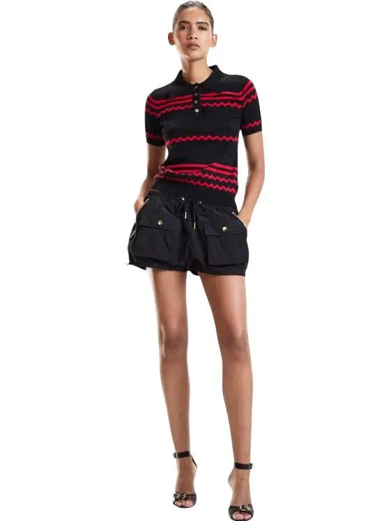Cynthia Rowley Ziggy Cropped Knit Polo - Black