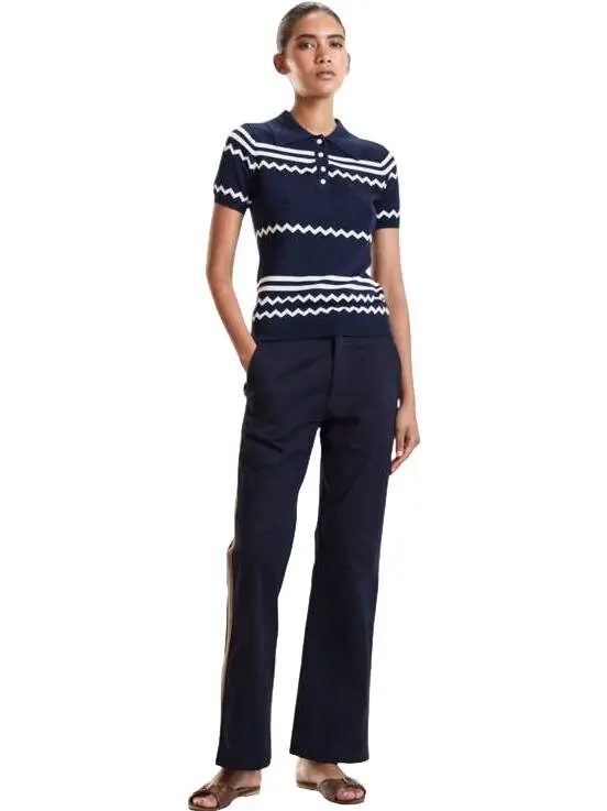 Cynthia Rowley Ziggy Cropped Knit Polo - Navy