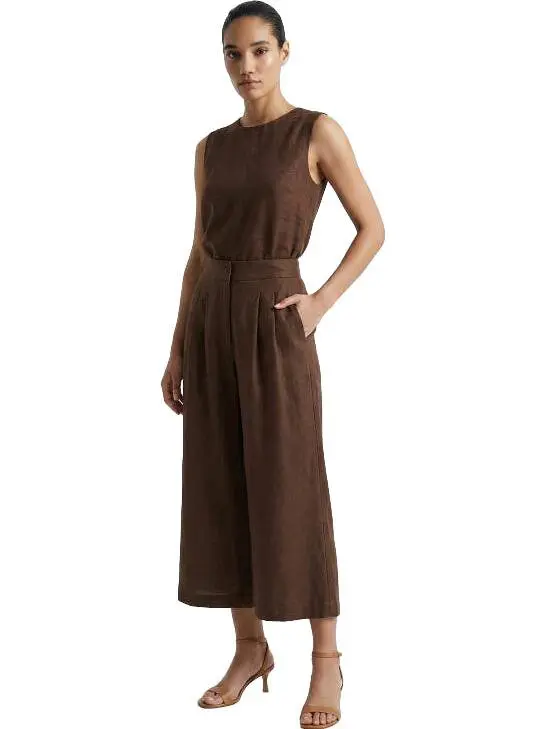 EXQUISE Owen Pocket Zipper Culotte Linen Pants - Brown