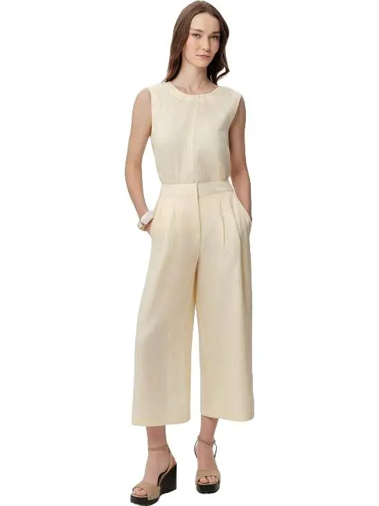 EXQUISE Owen Pocket Zipper Culotte Linen Pants - Yellow
