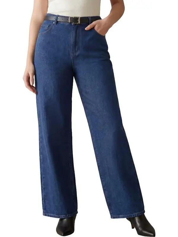 JESSICA LONDON Classic Denim Wide Leg Jean - Medium Stonewash