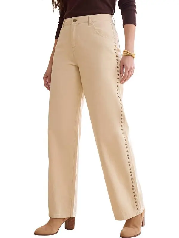 JESSICA LONDON Classic Denim Wide Leg Jean - Oatmeal Studs