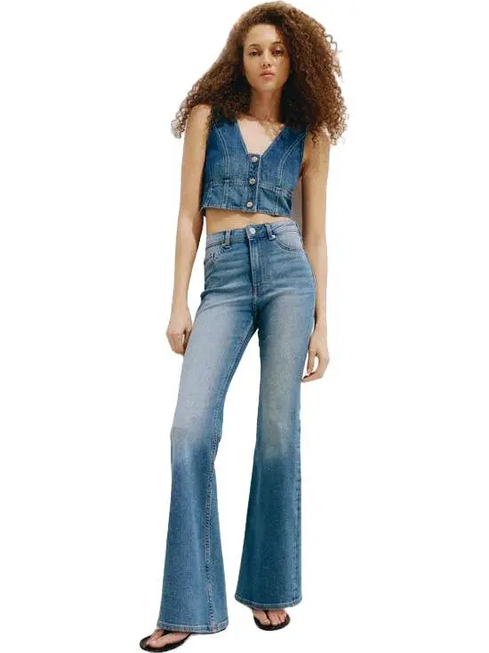 H&m Flared High Waist Jeans - Denim Blue