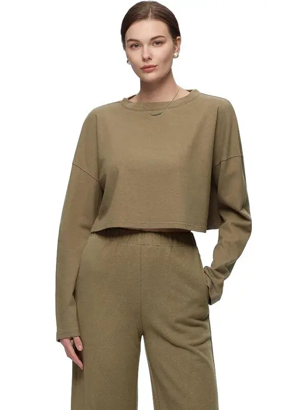 JUANA Aera Boxy Cropped Sweater - Olive