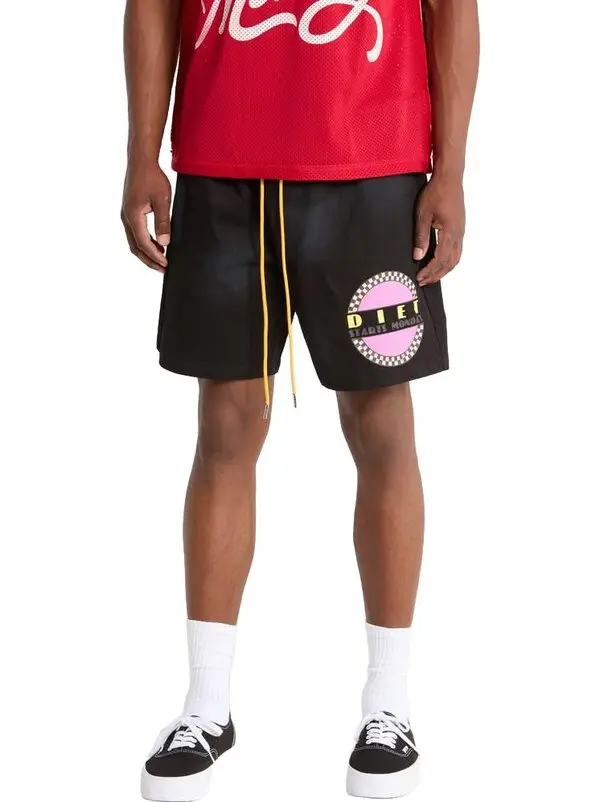 DIET STARTS MONDAY Baja Twill Graphic Cotton Shorts - Black