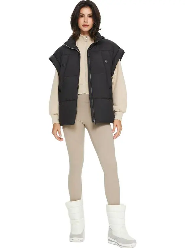 OROLAY Oversized Sleeveless Classic Puffer Vest - Black