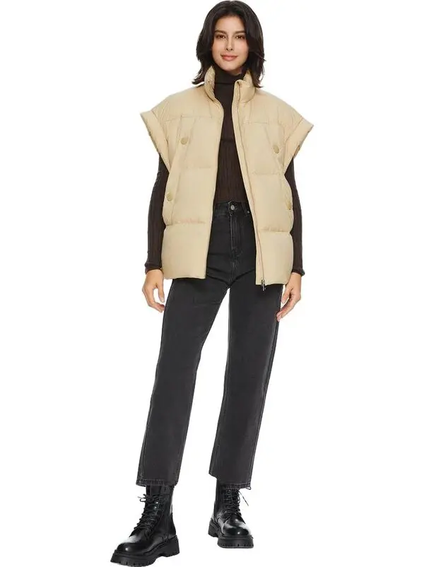 OROLAY Oversized Sleeveless Puffer Vest - Khaki