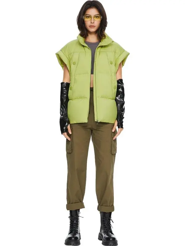 OROLAY Oversized Sleeveless Puffer Vest - Light Green