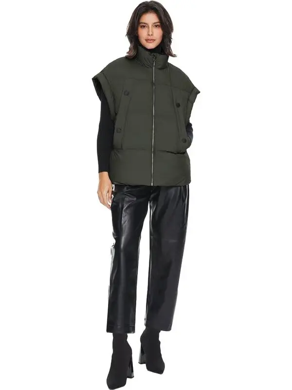 OROLAY Oversized Sleeveless Classic Puffer Vest - Olive