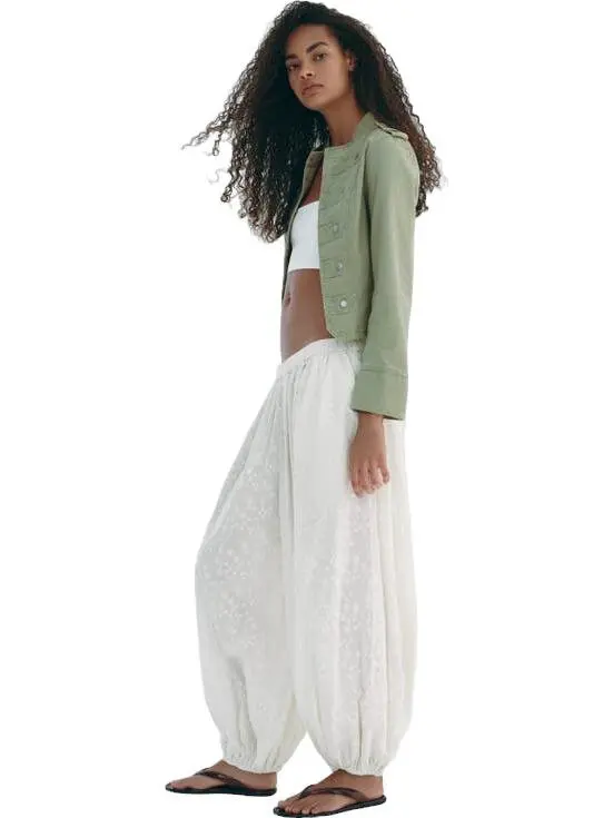 H&m Embroidered Balloon-leg Ankle-length Pants - Cream
